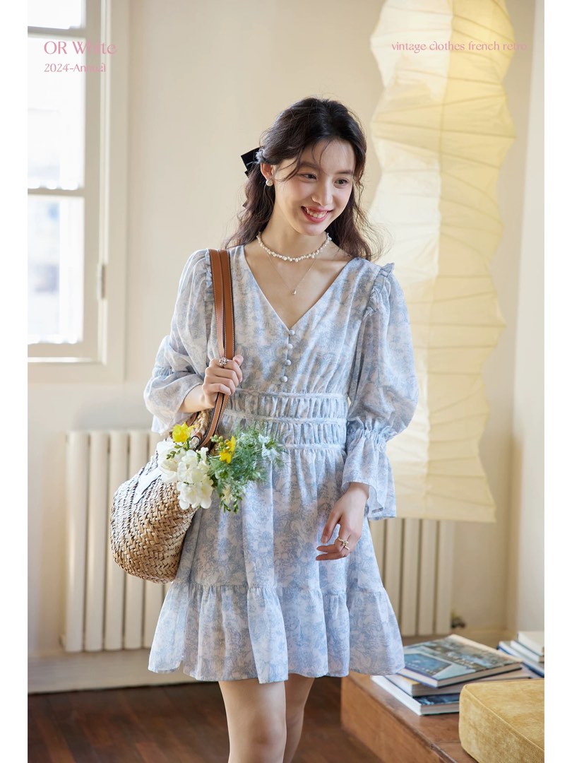 BN French Style Porcelain Dress in Blue, Women's Fashion, Dresses ...