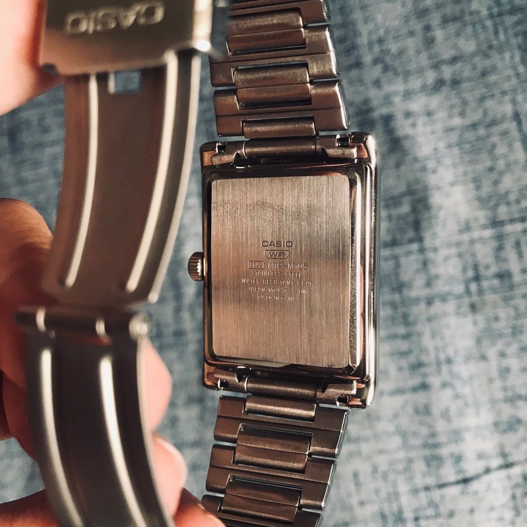 Casio MTP-M105D-7A Silver Analog Moon Phase Rectangle Casual Dress ...