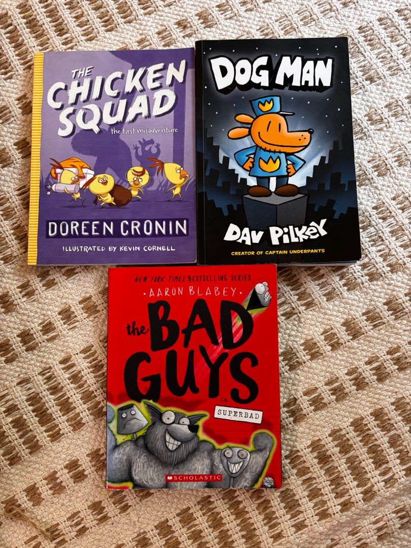 Chicken Squad Dog Man Bad Guys book bundle, Hobbies & Toys, Books ...