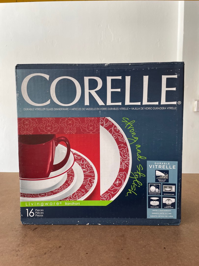 Corelle Livingware Bandhani 16pc Dinnerware + loose, Furniture & Home ...