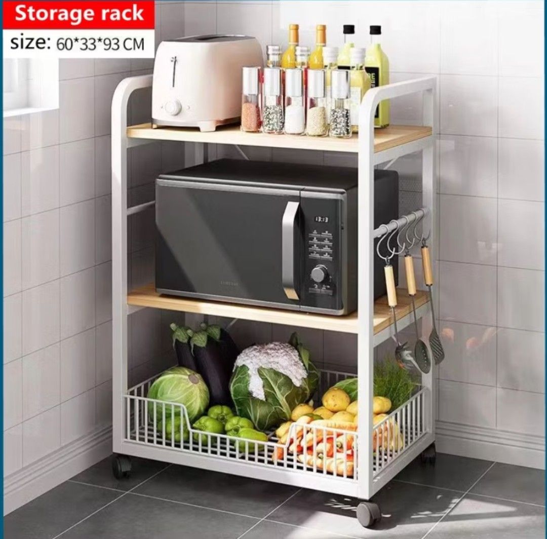 Kitchen trolley rack stainless steel storage organizer food fruits ...