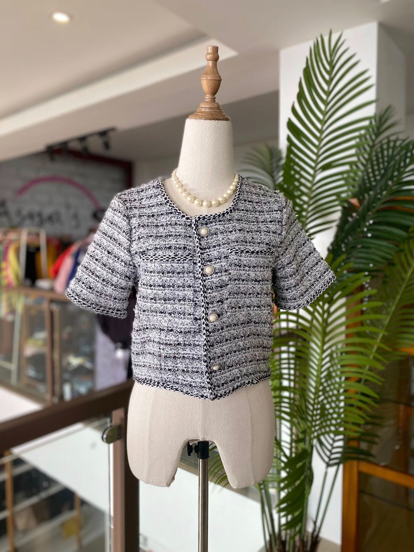 Korean Tweed Top, Women's Fashion, Tops, Others Tops on Carousell