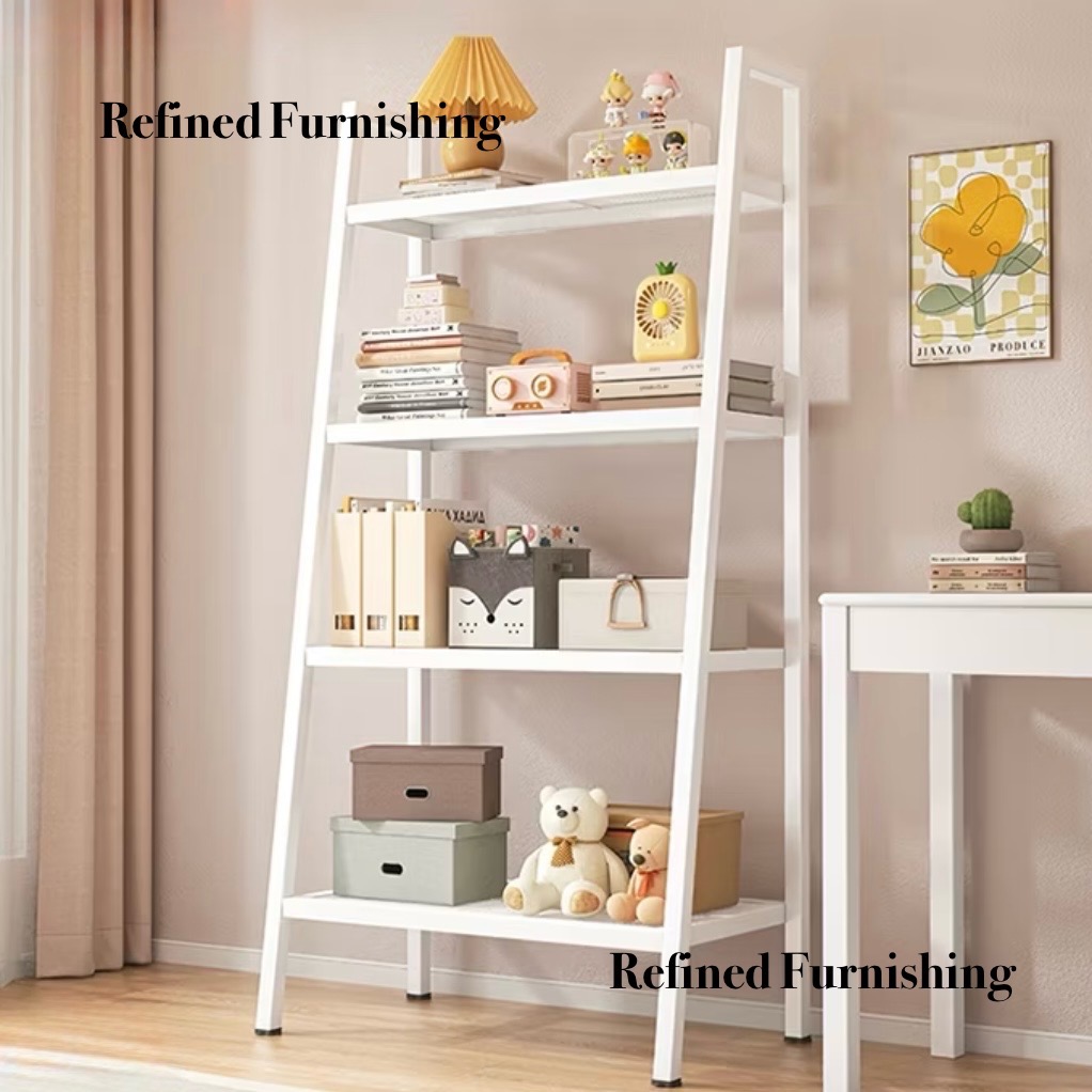 Leaning Ladder Bookcase | 4 Tier Ladder Bookshelf | White Ladder ...