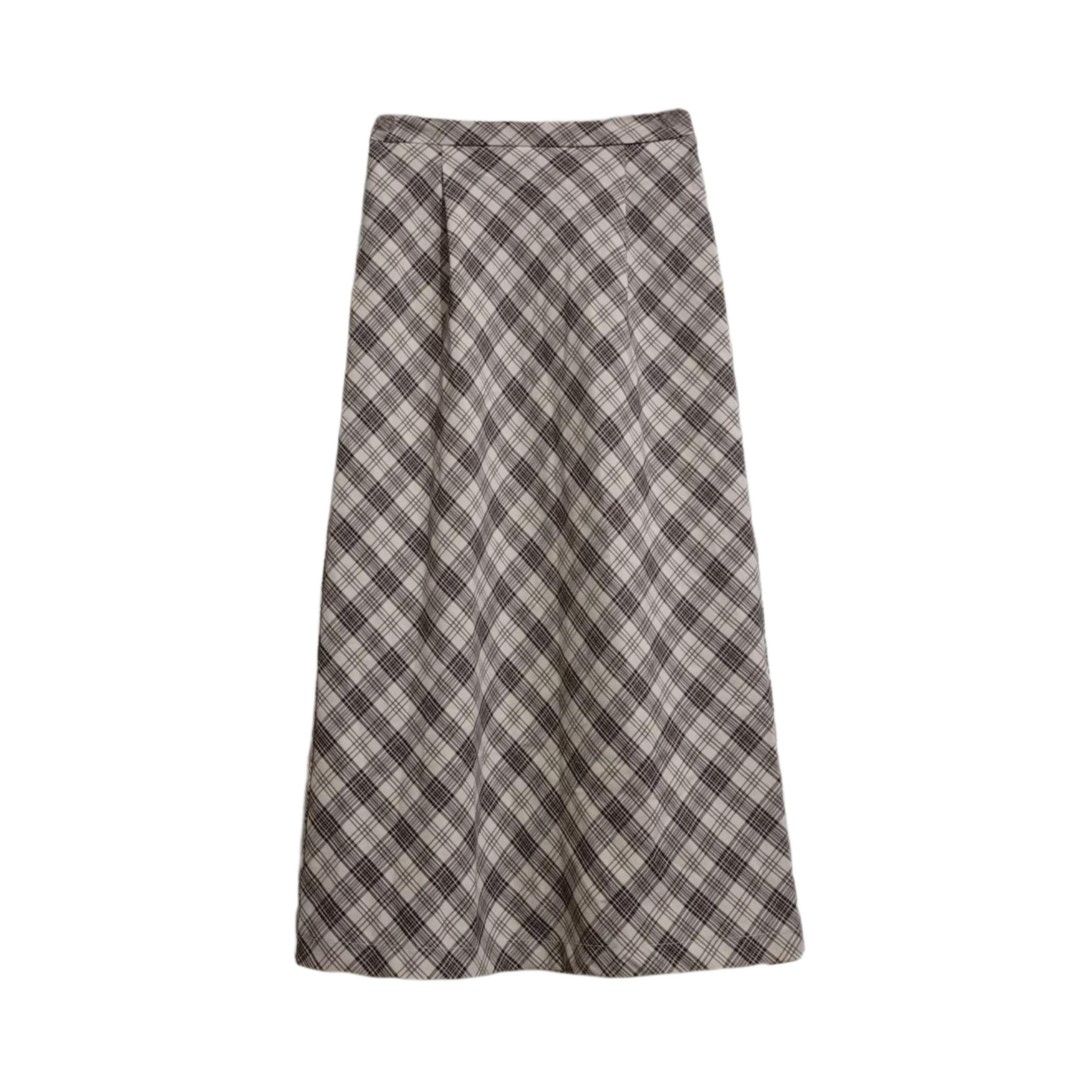 Light beige brown white gray black plaid skirt grey maxi slit a line ...