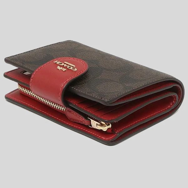 oach Medium Corner Zip Wallet In Signature Canvas Dark Brown Red, Women ...
