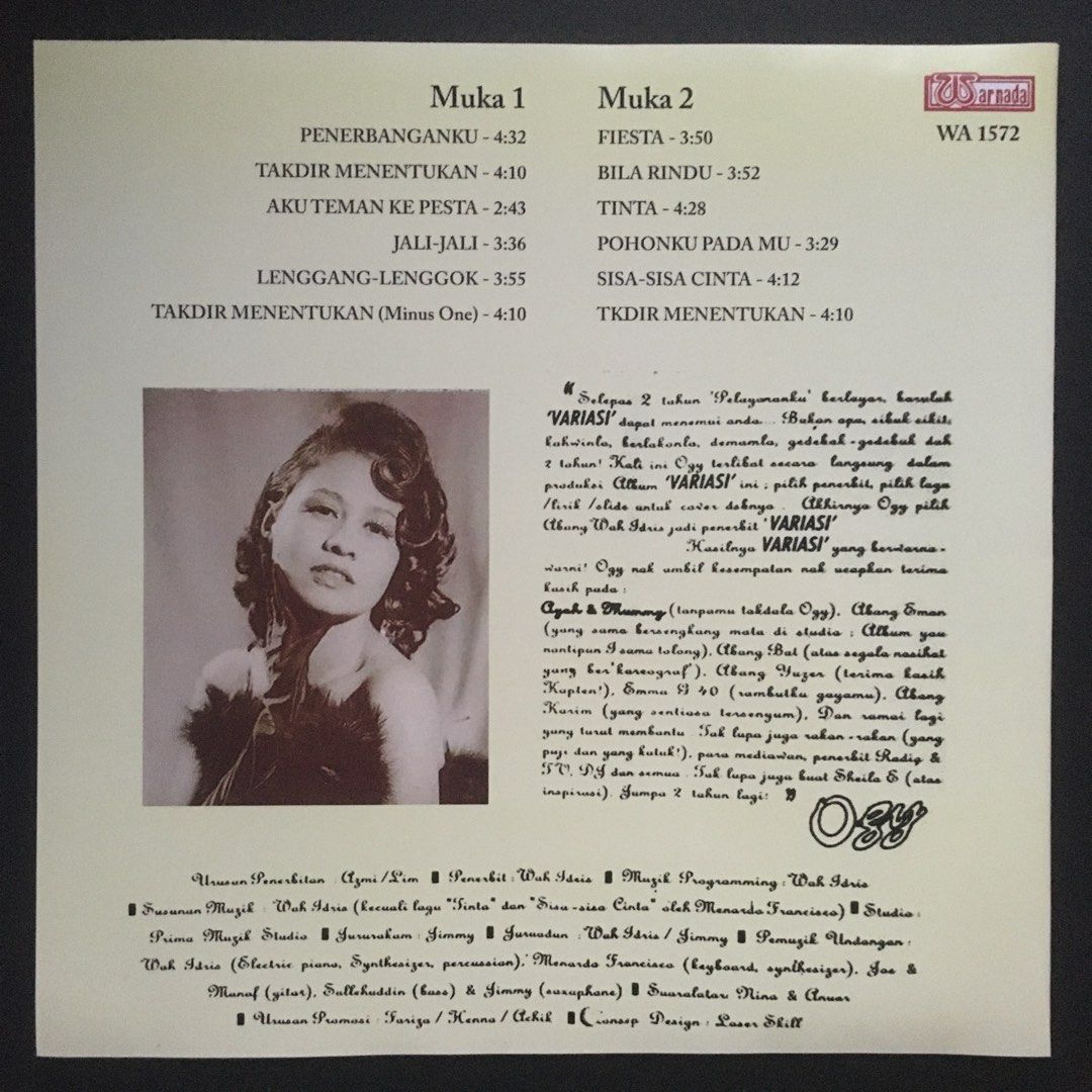 LP - Ogy Ahmad Daud : Variasi (1991) (Fauziah Ahmad Daud / Vinyl ...