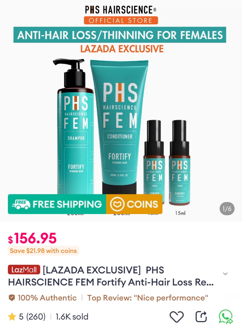 PHS Hairscience FEM Fortify Anti-Hair Loss Regime Set, Beauty & Personal Care, Hair Products on ...