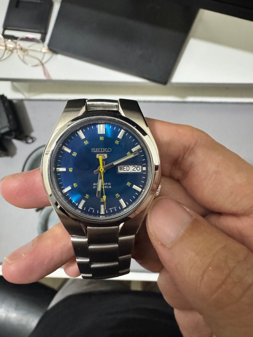 Seiko 5 SNK615K1 See thru back blue dial gents stainless steel watch ...