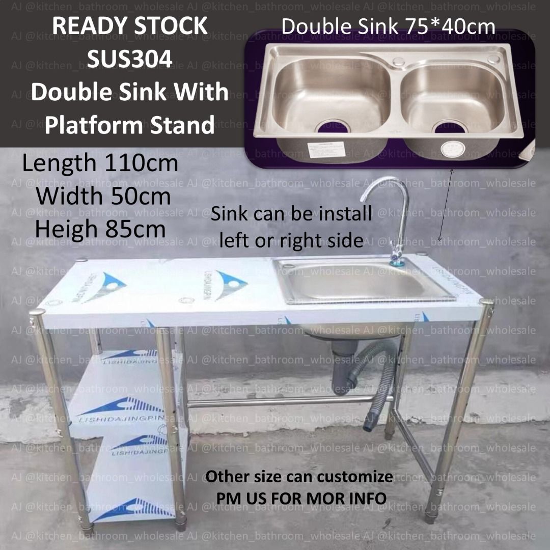 SUS304 Double sink with platform stand / Portable double sink with ...