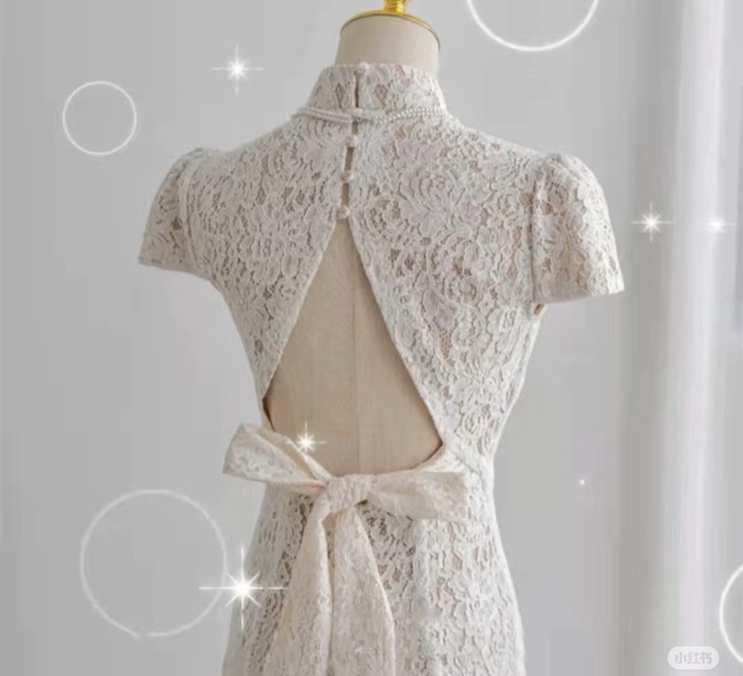 White Lace Cheong Sam ROM, Women's Fashion, Dresses & Sets, Traditional ...