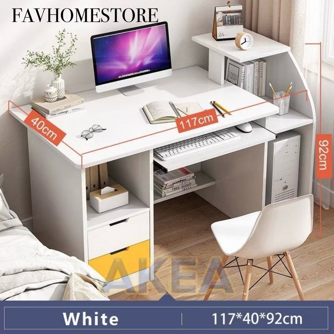 Wood Study Desk With Storage Shelves | Computer Desk With Bookshelf ...