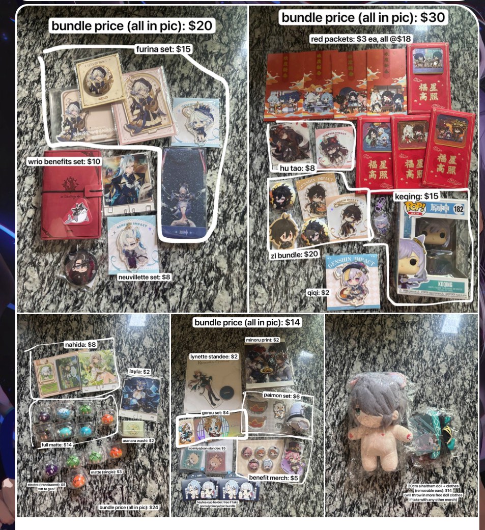 [wts/lfb] genshin impact merchandise (furina/neuvillette/wriothesley ...