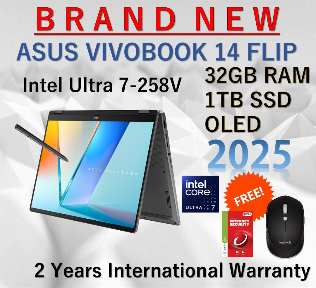 2025 ASUS VIVOBOOK 14 FLIP OLED ( Intel Ultra 7-258V, 32GB DDR5 RAM ...
