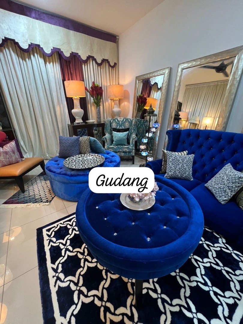 Blue Velvet Round Coffee Table, Furniture & Home Living, Furniture ...