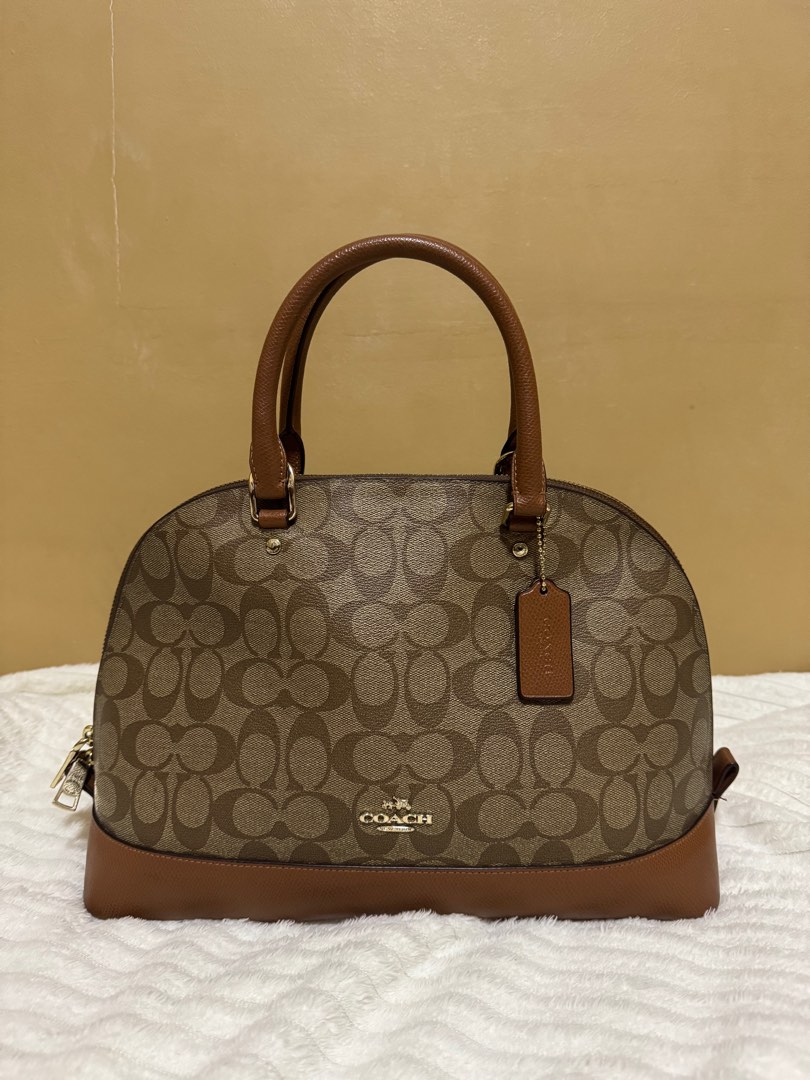 Coach Alma Sierra Satchel Large Beige/Tan Signature Coated Canvas and ...