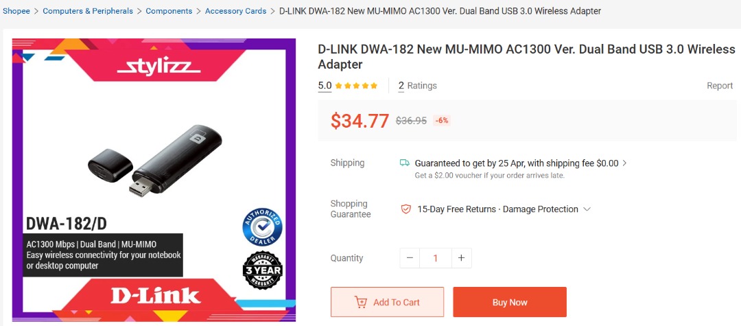 D-LINK DWA-182 Dual Band USB 3.0 Wireless Adapter, Computers & Tech ...