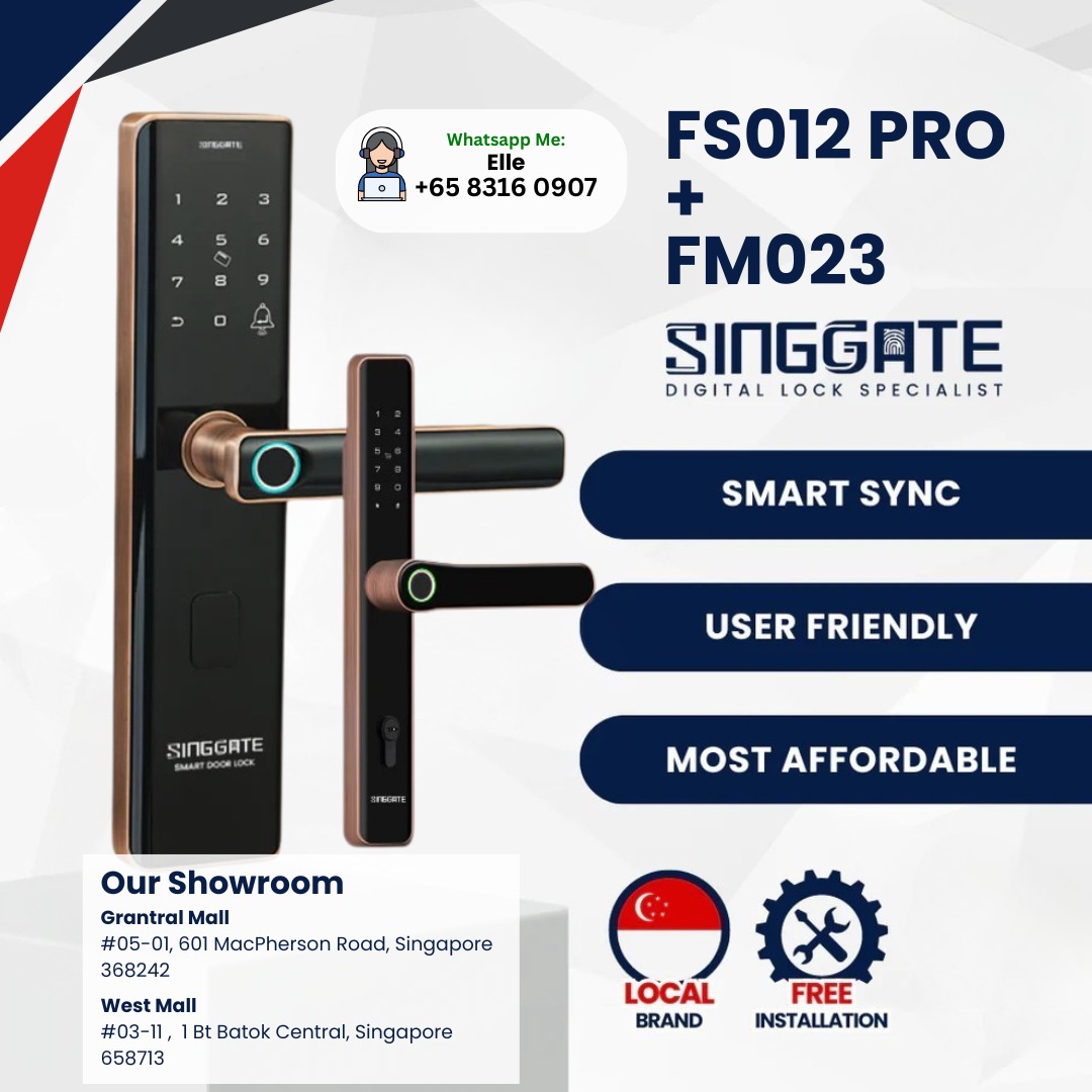 Singgate Digital Lock Bundle Synced | DOOR LOCK + GATE LOCK | FS012 PRO + FM023 | FINGERPRINT ...