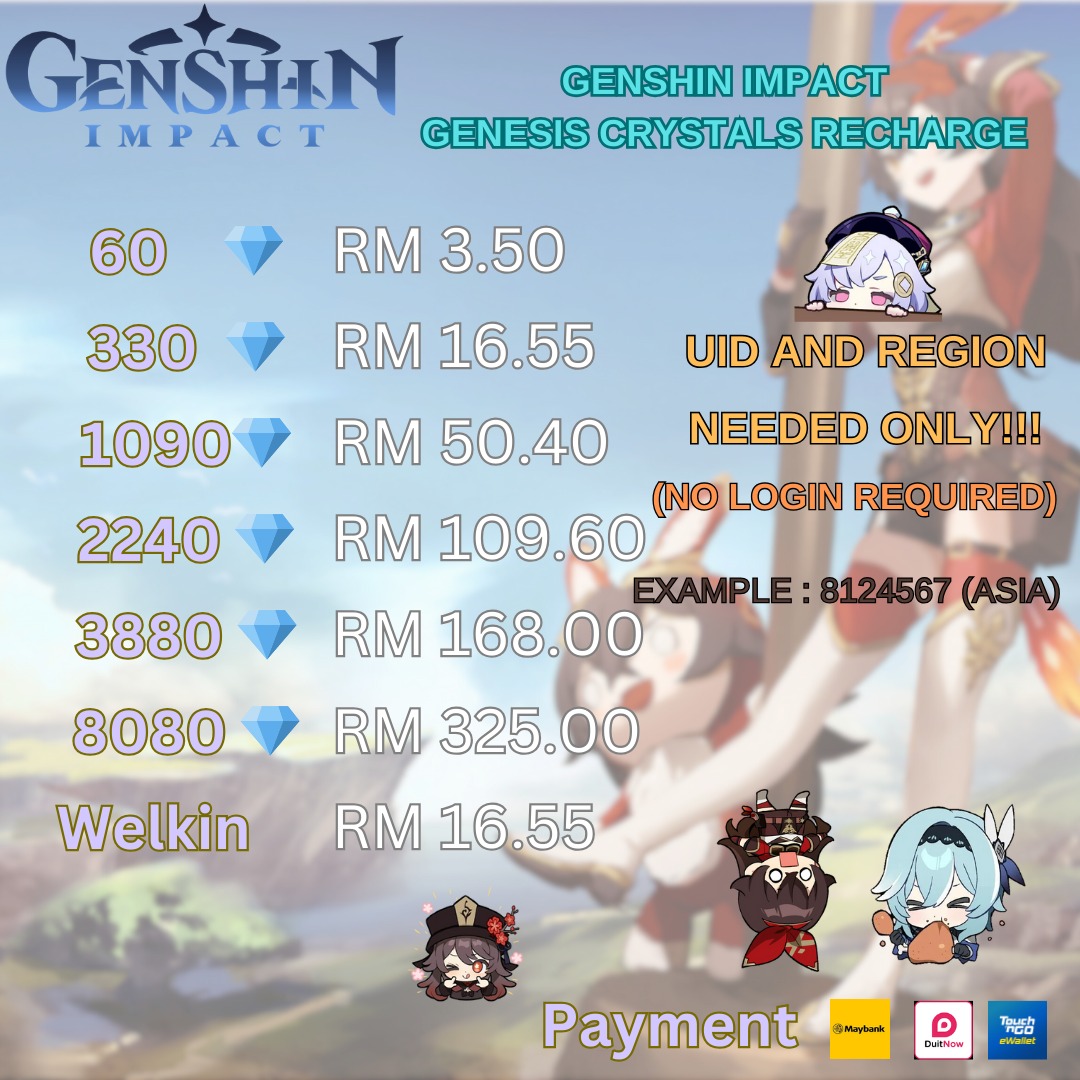 Genshin Impact Genesis Crystals Top up/Recharge (CHEAPEST), Video ...