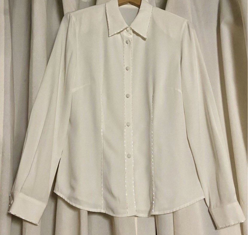 Jacques Vert White Satin Effect Beaded Outlined Details Padded Polo ...
