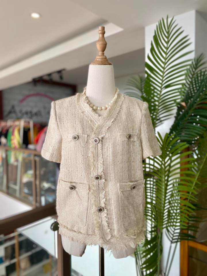 Korean Tweed Top, Women's Fashion, Tops, Others Tops on Carousell