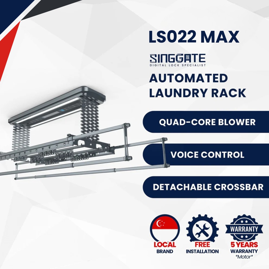 Singgate | LS022 Max Smart Automated Laundry Rack | 4 Blower System, UV Light, Double Scissor ...