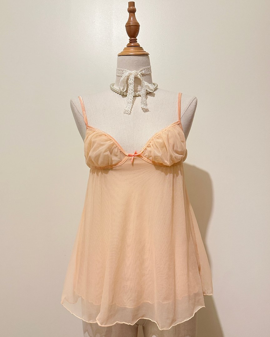 pastel orange baby doll meshed top, Women's Fashion, Tops, Others Tops ...