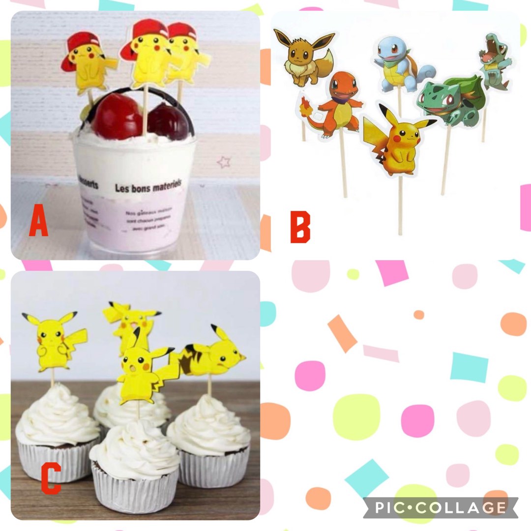 Pokemon pikachu birthday party supplies / cupcake dessert cake toppers ...