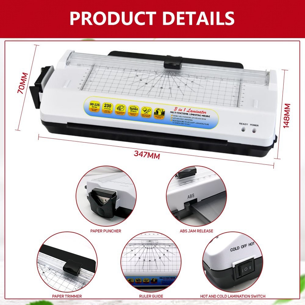 Quaff 3 in 1 Laminator Machine and Paper Trimmer A4 Size (CDUD ...