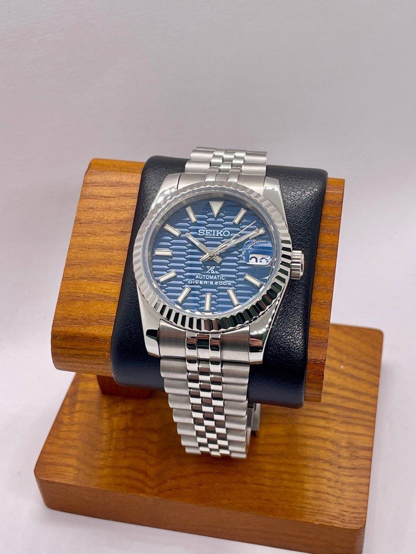 Seiko Datejust Blue Motif NH35 Automatic Rolex Homage, Fesyen Pria, Jam ...