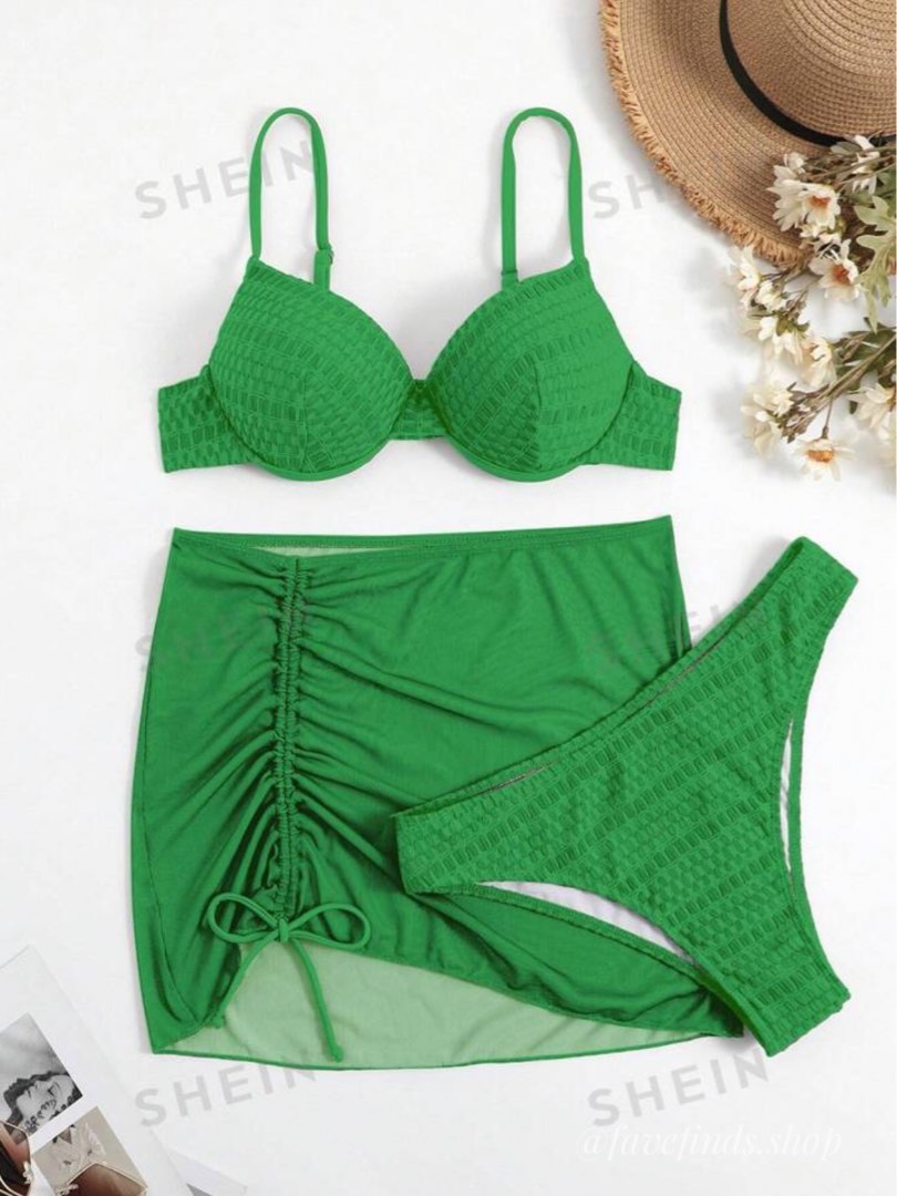 Shein Padded 3in1 Swimsuit Bikini Green Medium, Women's Fashion ...