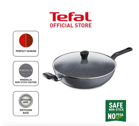Tefal Natura Wokpan with lid 32cm (Non-stick Cookware, Mineralia Non-stick coating, Thermo ...