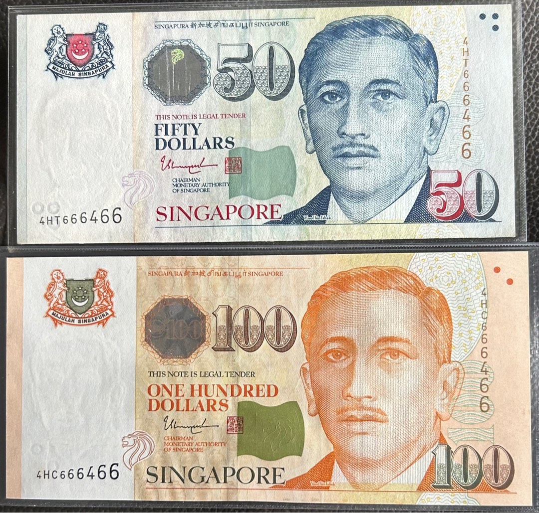 $50 n $100 portrait almost solid identical number 666466, Hobbies ...