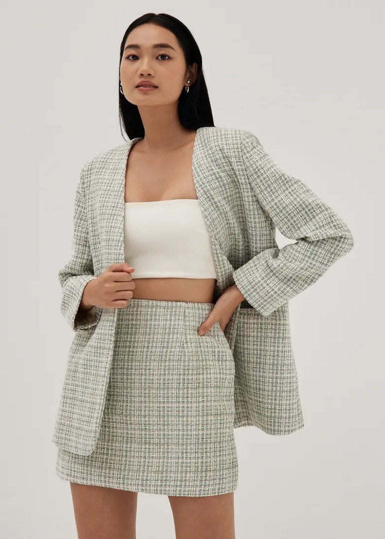 BNWT Love Bonito Belted Tweed Blazer, Women's Fashion, Coats, Jackets ...