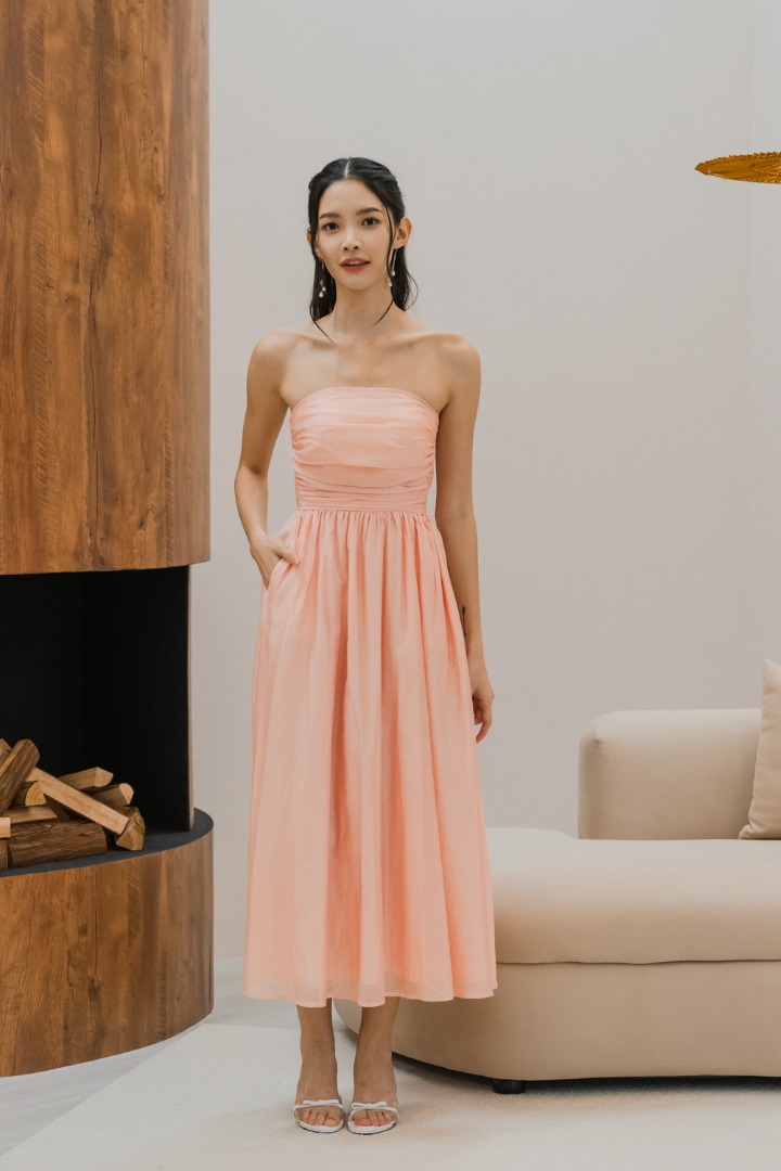 Carrislabelle CLB Edith Ruched Midi Dress in Pink, Women's Fashion ...