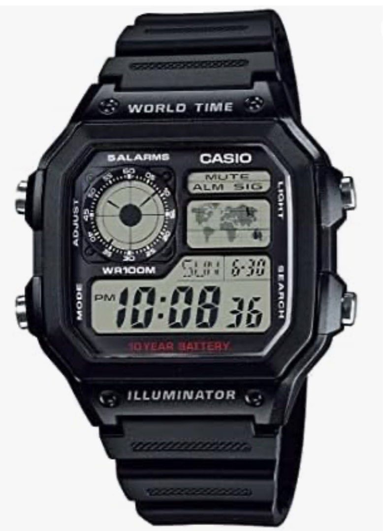 Casio Royale AE-1200WH-1AVCF Black World Timer Watch, Men's Fashion ...