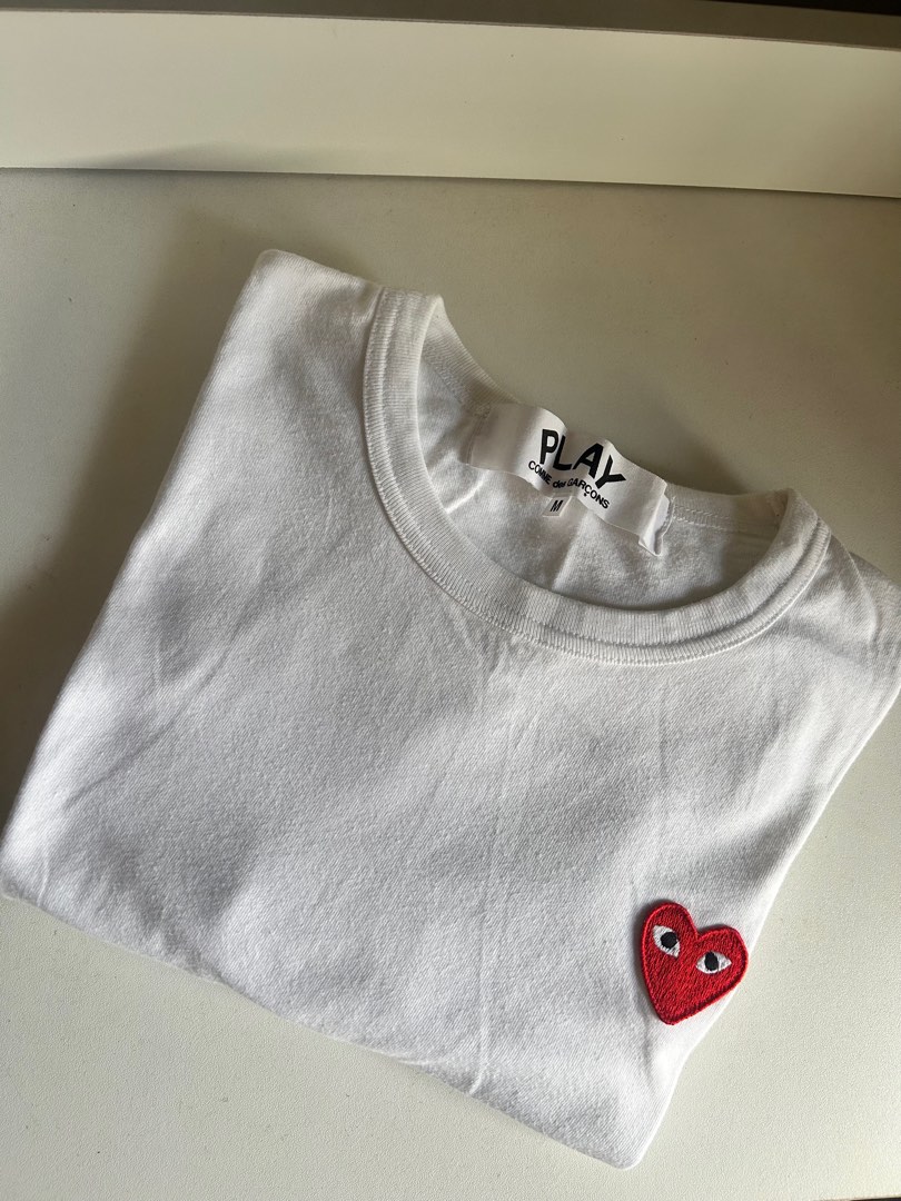 CDG Play White Shirt, Luxury, Apparel on Carousell