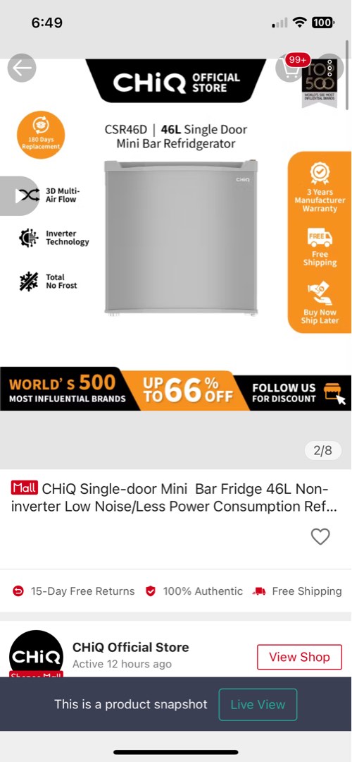 Chiq Mini Bar Fridge 46L, TV & Home Appliances, Kitchen Appliances ...