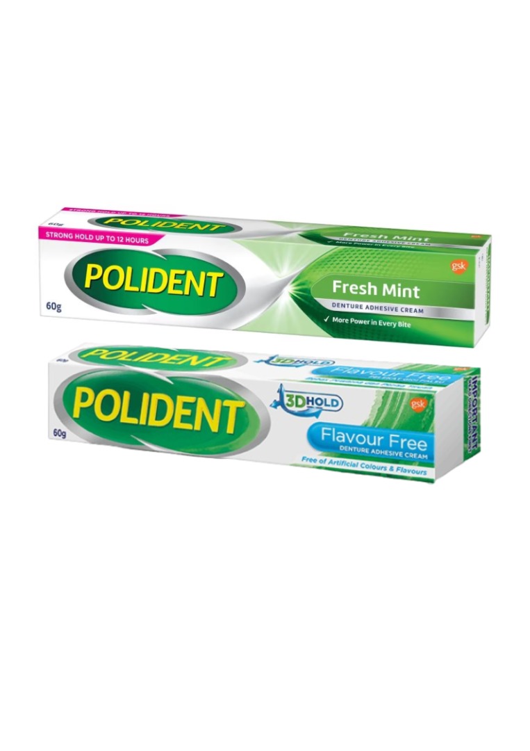 GSK Polident Denture Adhesive Cream 60g (Flavour Free / Fresh Mint ...
