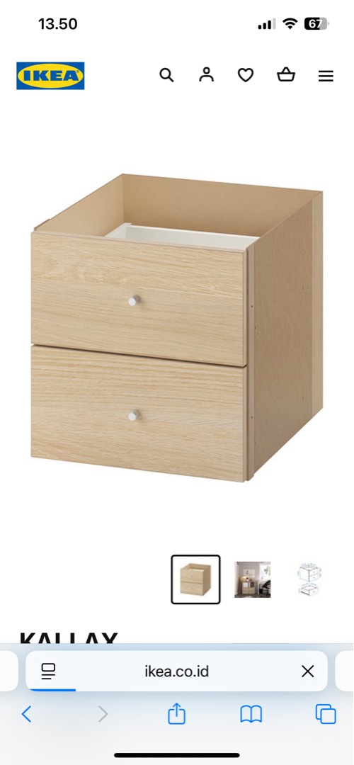 IKEA Kallax drawer insert laci 2 susun warna PUTIH, Perabotan Rumah di ...