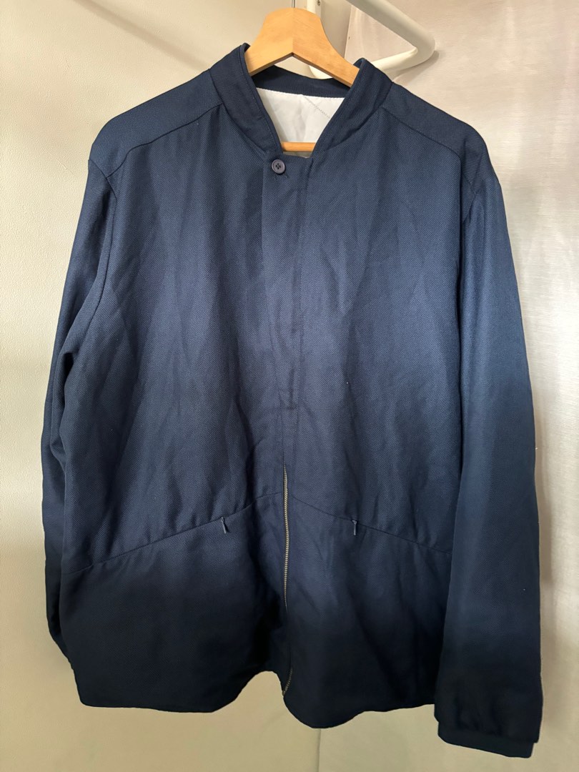 Minimalist Navy Collarless Jacket - Streamlined Modern Fit, Men's ...