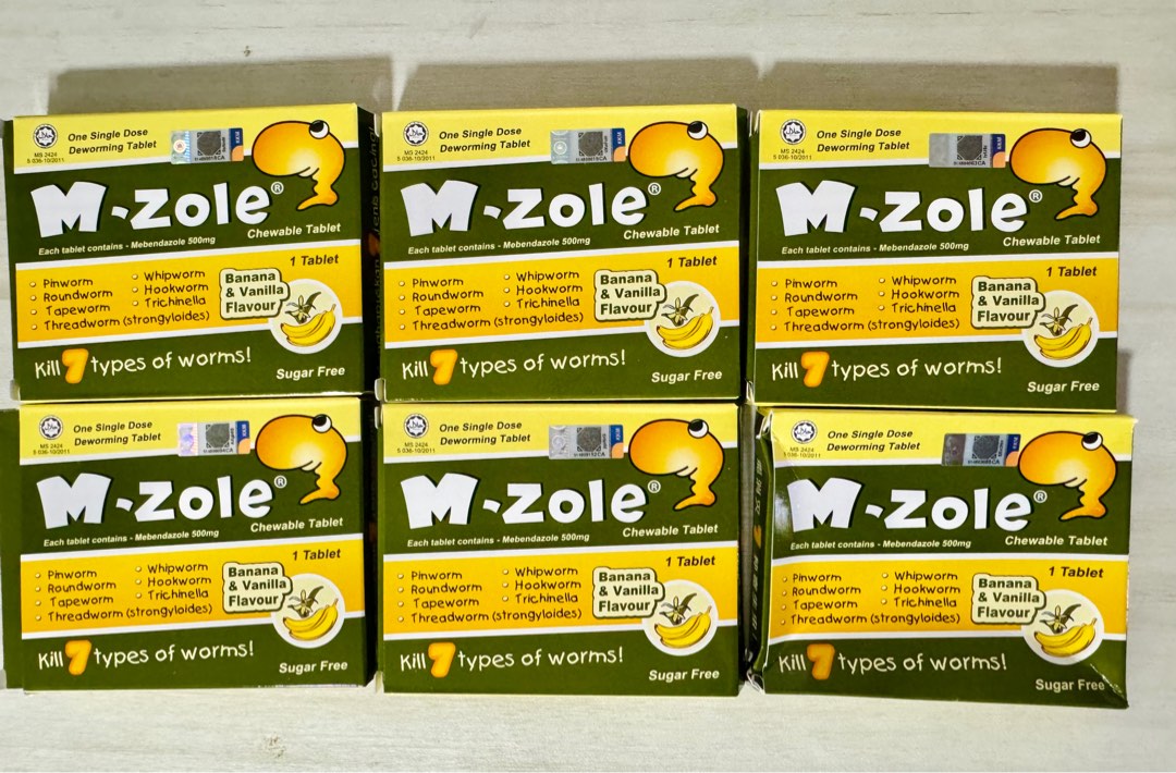 M-Zole Single Dose Chewable Deworming Tablet Banana & Vanilla Flavor (1 ...