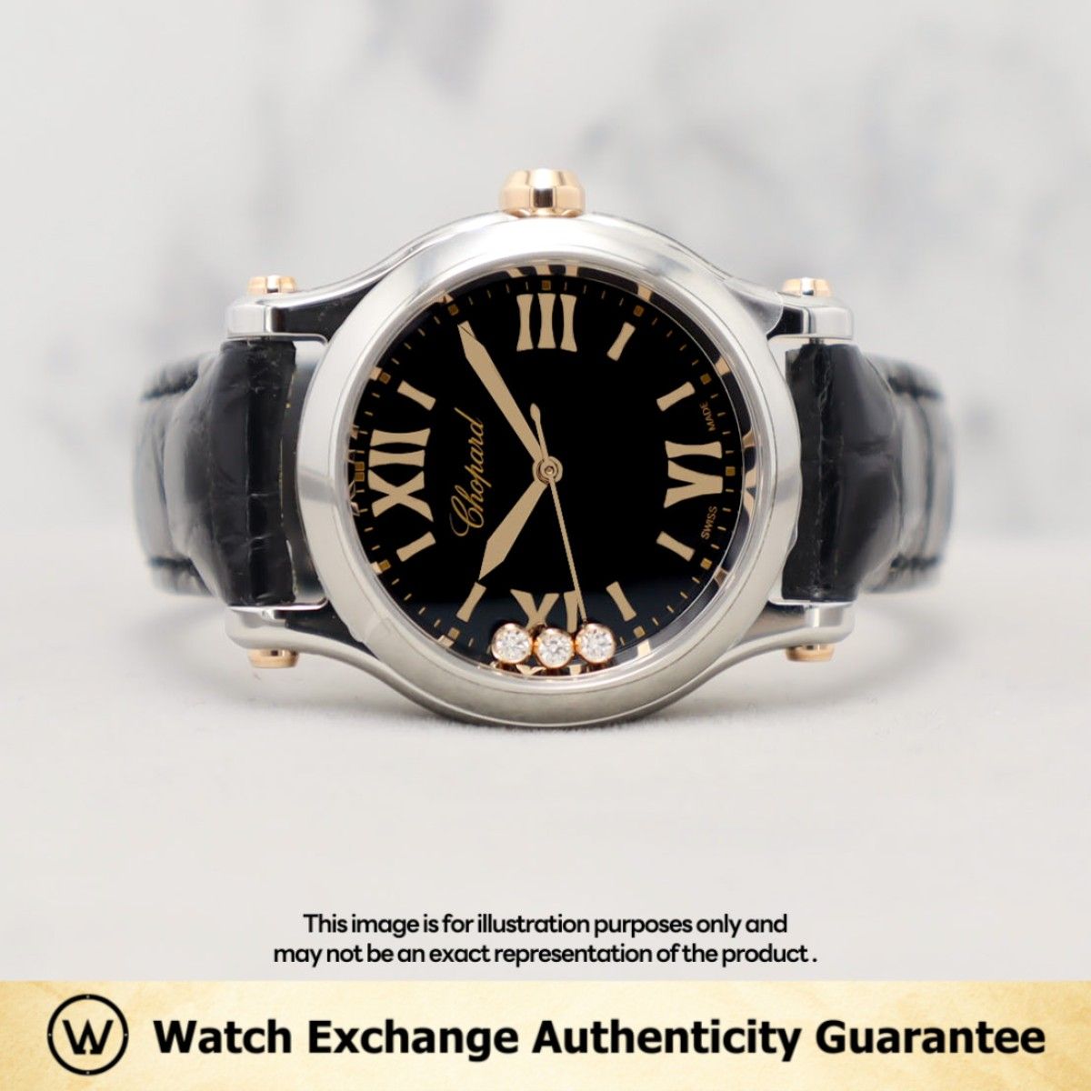 New Mar 2025 Chopard Happy Sport Leather 278590-6015 Black Dial Z14390, Luxury, Watches on Carousell