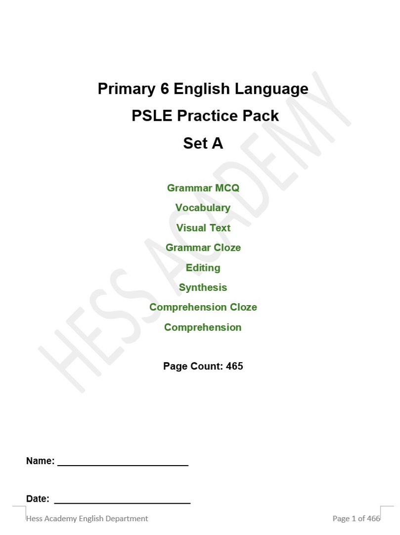 PSLE English Practice Pack - MUST KNOW Qns (Set A), Hobbies & Toys ...