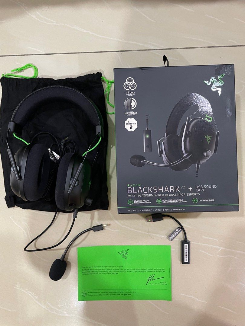 Razer BlackShark V2 + USB Sound Card Wired Gaming Headset, Audio ...