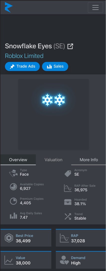 ROBLOX LIMITED-Snowflake Eye, Video Gaming, Gaming Accessories, In-Game ...