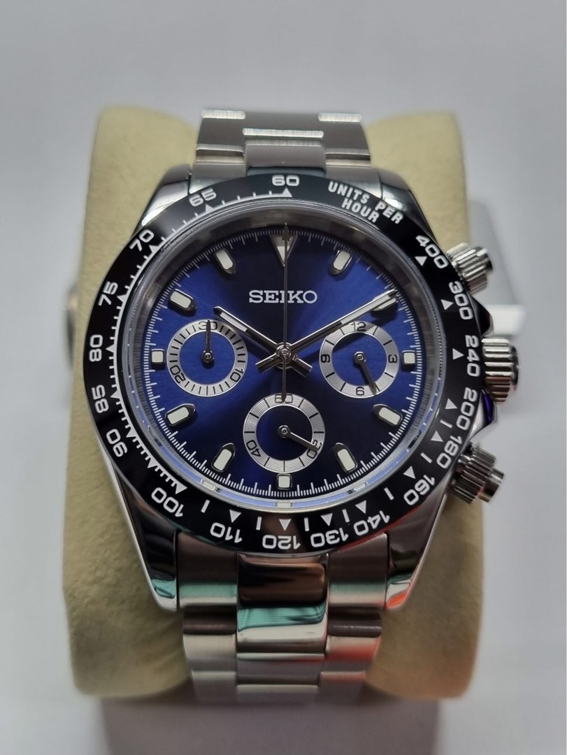 Seiko mod blue sunburst Daytona custom watch, Men's Fashion, Watches ...