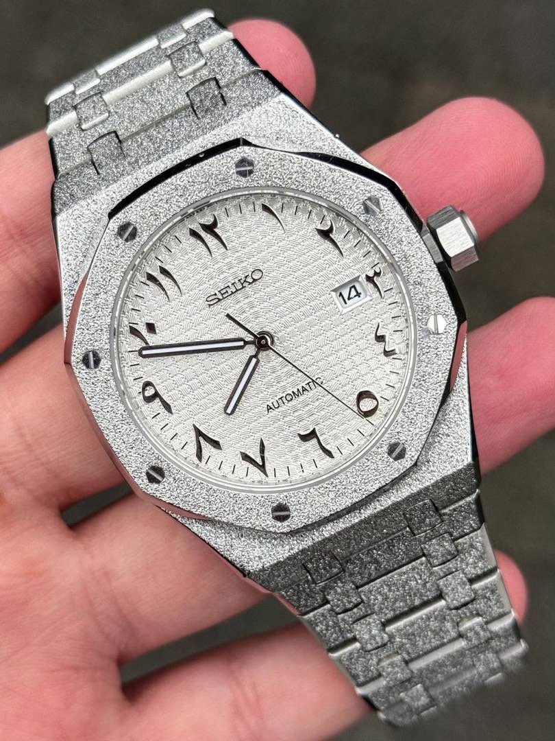 Seiko mod royal oak bling frosted case custom Arabic dial, Men's ...