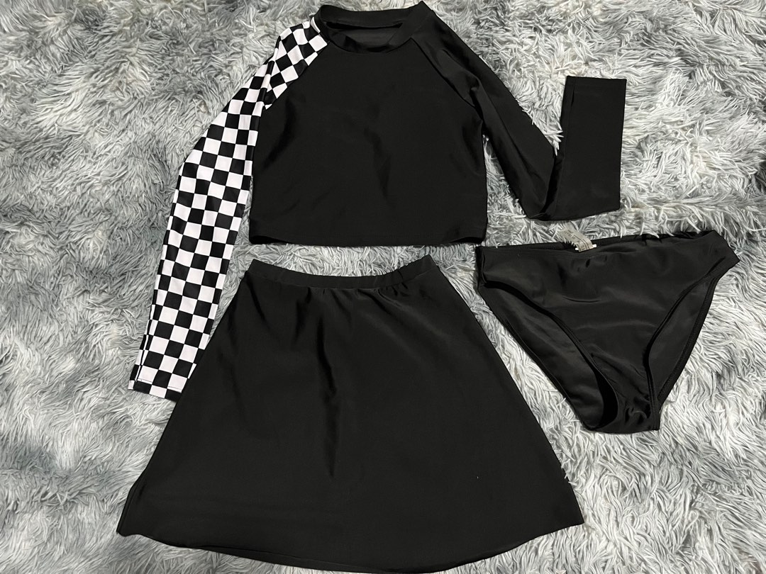 Shein 3-pc Rash Guard Skirt Set, Women's Fashion, Swimwear, Rash guard ...