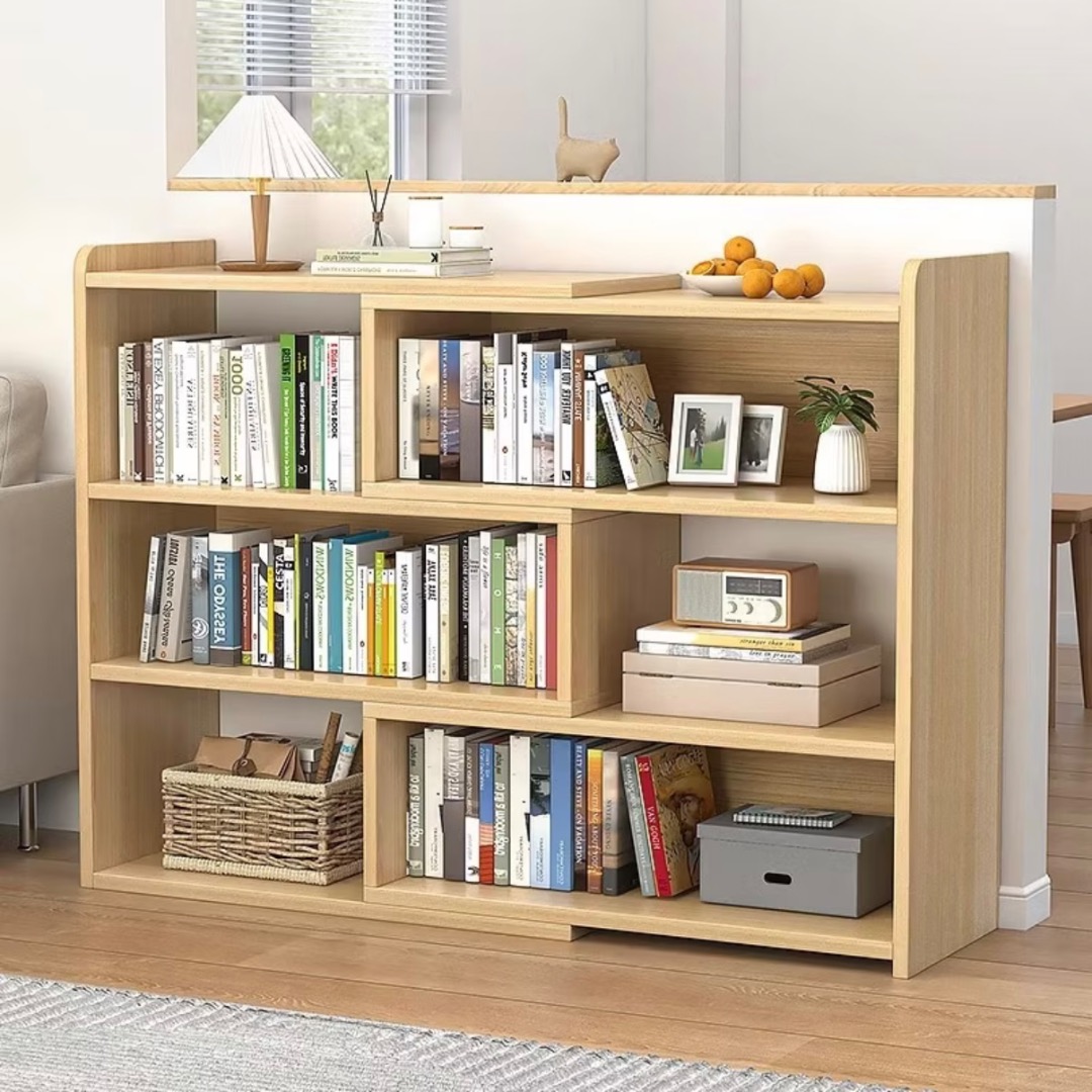 Wide Wooden Bookcase Cabinet | Multi Section Bookshelf Storage Cabinet ...