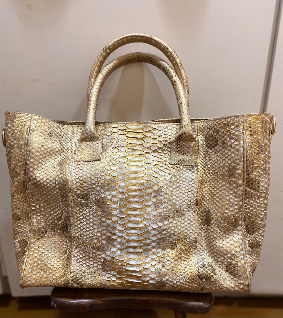 Yellow Snake Skin Hand Bag w/sling, Women's Fashion, Bags & Wallets ...